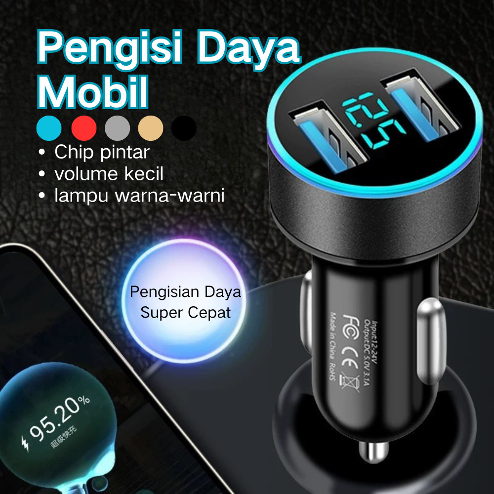 Jual Car Charger Mobil Quick Fast Charging 2 Ports USB Adapter Charger ...