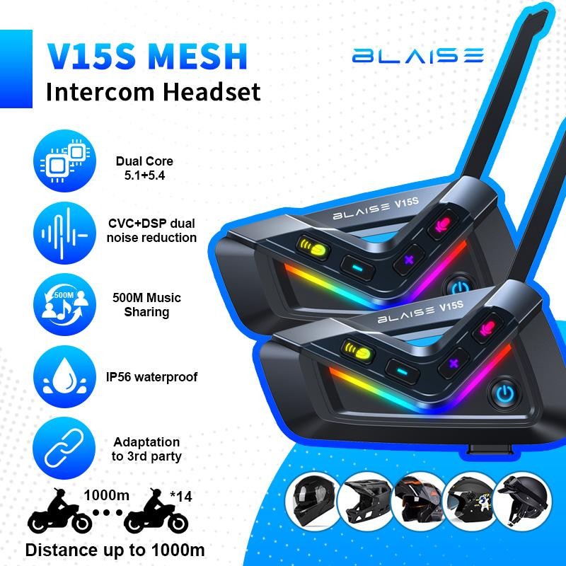 Jual BLAISE V15S Mesh Intercom Headset Sepeda Motor Headset Support 15 ...