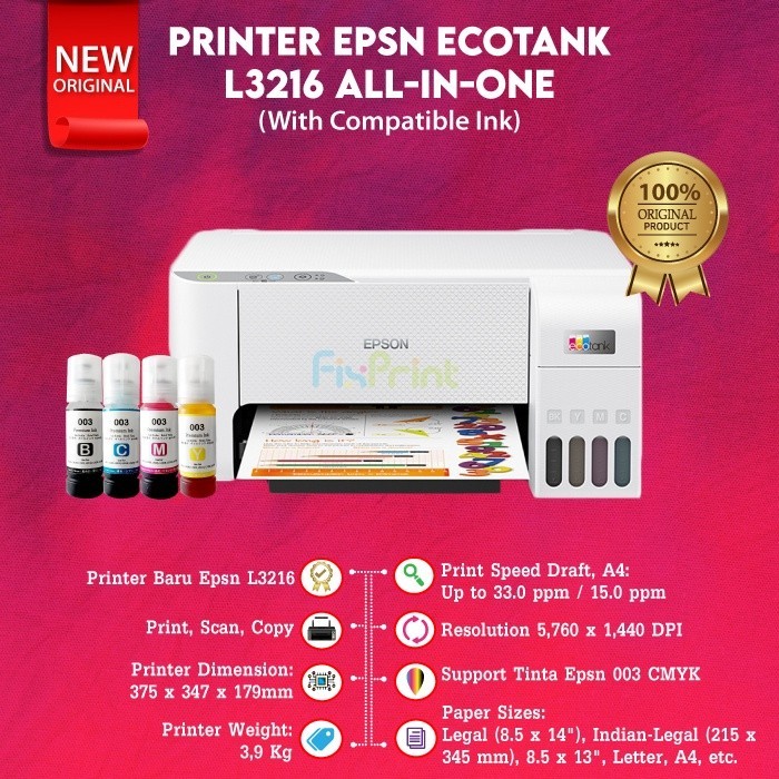 Jual Printer EPSN EcoTank L3216 L3210 All-in-One (Print - Scan - Copy) New, Pengganti L3110 ...