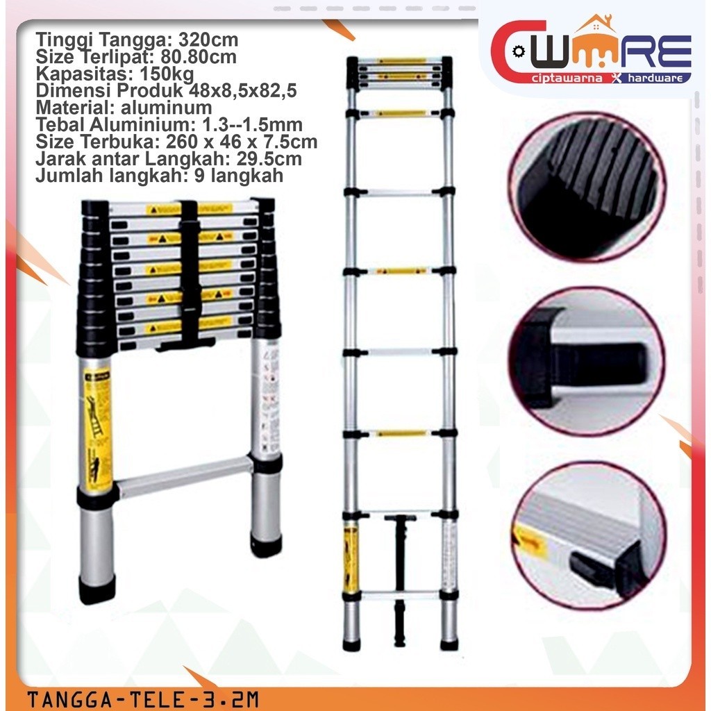 Jual Tangga Lipat Rumah Tukang Aluminium Teleskopik Single Telescopic ...
