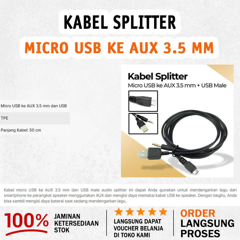 Jual Kabel Micro USB to AUX 3.5mm + USB Male Audio Splitter | Shopee ...