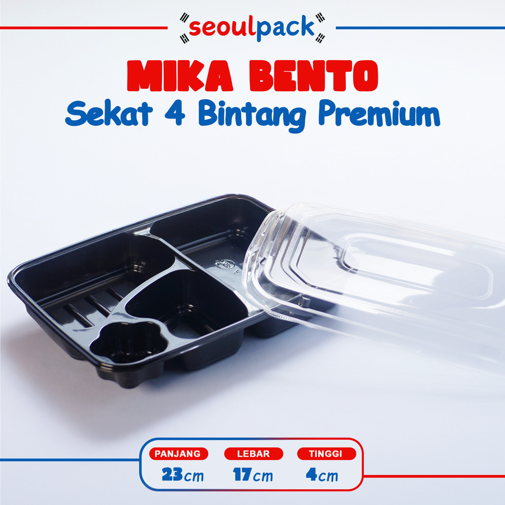 Jual Mika Box Bento Premium Sekat 4 Bintang + Tutup (50pcs) - Bento Box ...