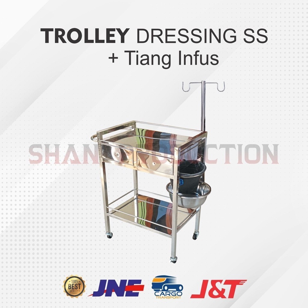 Jual Trolley Dressing 2 Rak + Tiang Infus Stainless Steel - Troli ...