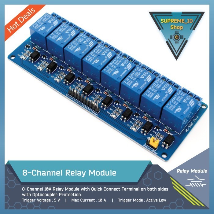Jual 8-Channel Relay Module Optocoupler Protection + Low Level Trigger ...