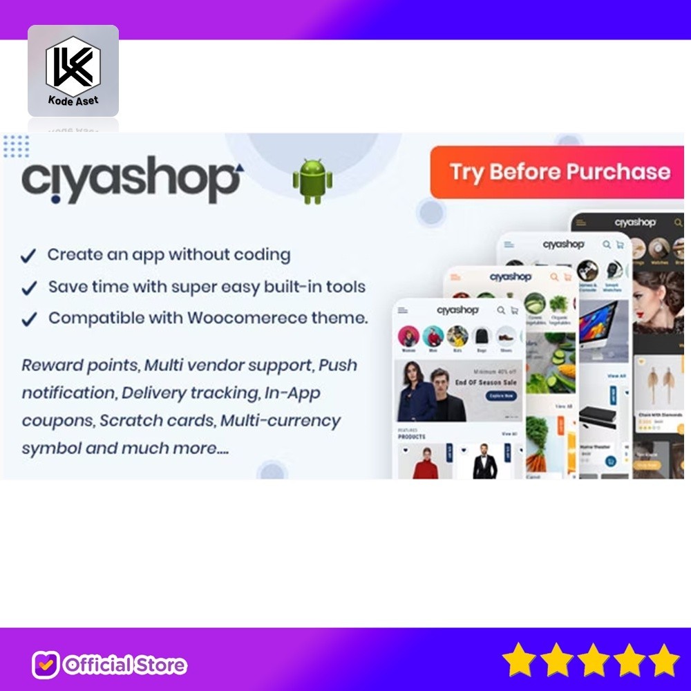 Jual SOURCE CODE APLIKASI CIYASHOP NATIVE ANDROID APPLICATION BASED ON WOOCOMMERCE BY FUZITECH ...