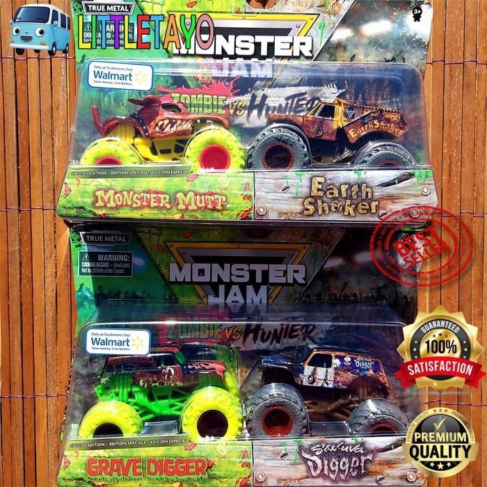 Jual MONSTER JAM ZOMBIE VS HUNTER MONSTER MUTT VS EARTH SHAKER GRAVE ...