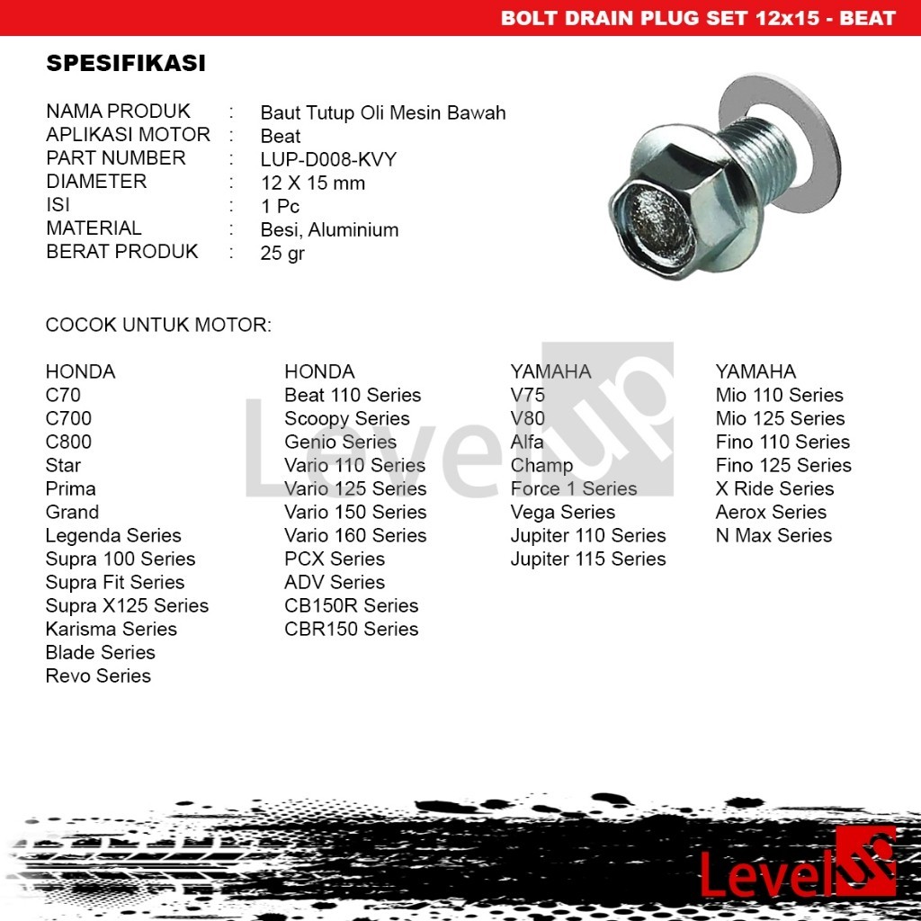 Jual Level Up Bolt Drain Plug Set 12x15 Baut tap Oli bawah Beat Vario ...