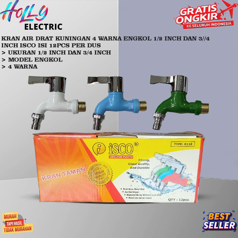 Jual KRAN AIR DRAT KUNINGAN 4 WARNA ENGKOL 1/2 INCH DAN 3//4 INCH ISCO ...