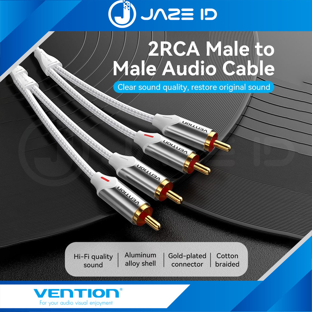 Jual Vention Kabel RCA Audio 2 Male to 2 Male Cable Aux Stereo Premium ...