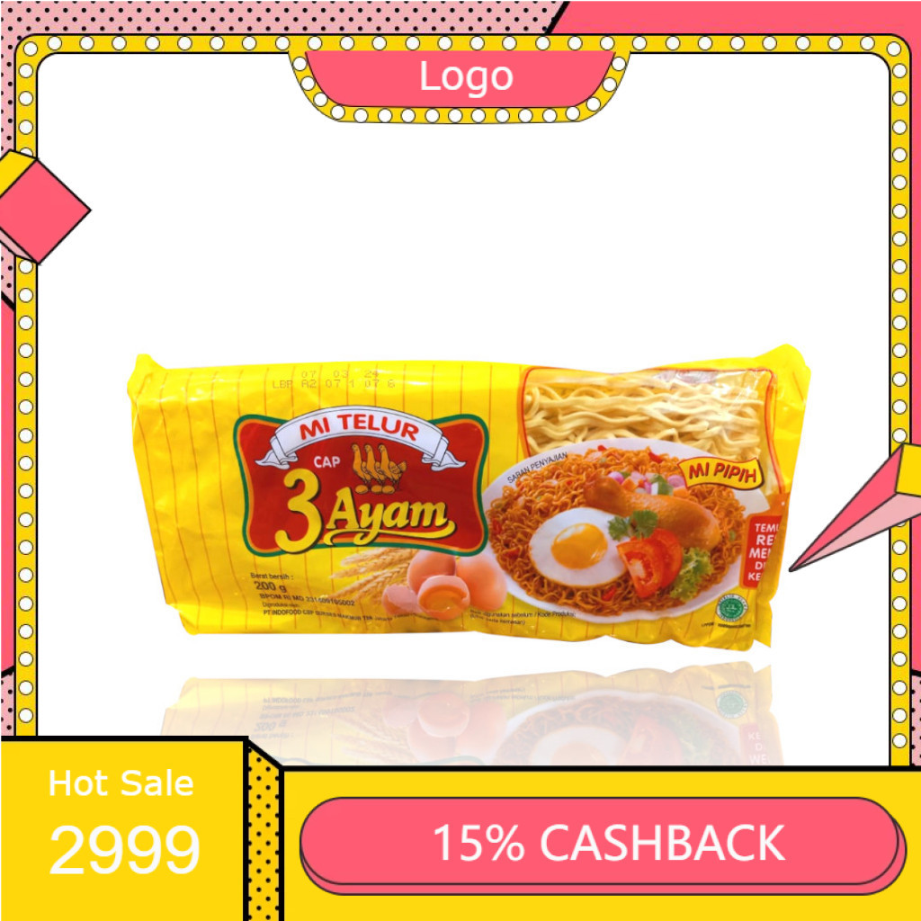 Jual 2 Bungkus Mi Telur cap 3 Ayam 200GR bungkus Kuning | Shopee Indonesia