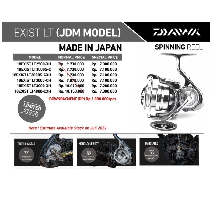Jual promosi toko Reel Daiwa Exist 2018 LT JDM Model made in Japan Pilih Ukuran - LT 3000-CH ...