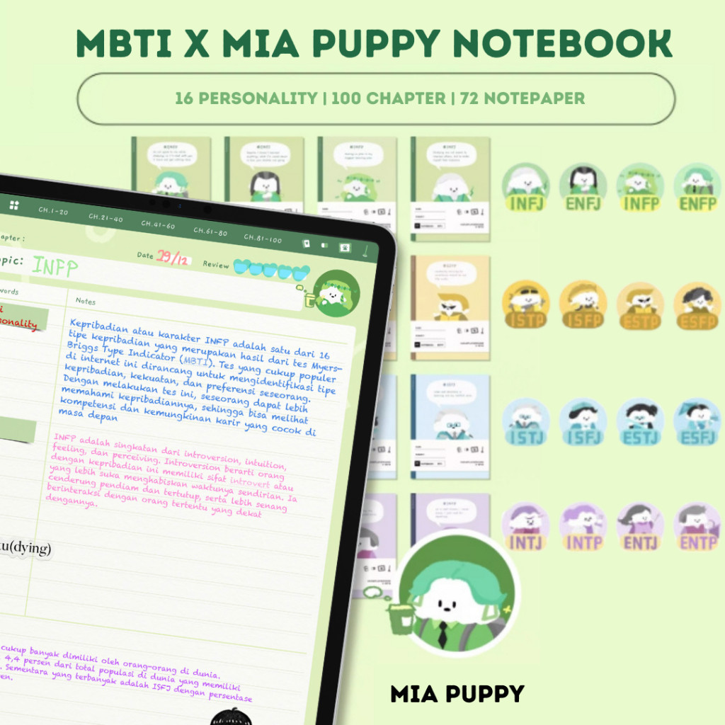 Jual Digital Notebook Personality Type MBTI --- Mia Puppy MBTI Digital ...