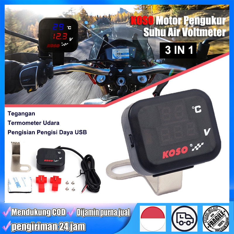 Jual Volt Meter Koso 3 in 1 Voltmeter USB Charger 2A Breket Spion ...