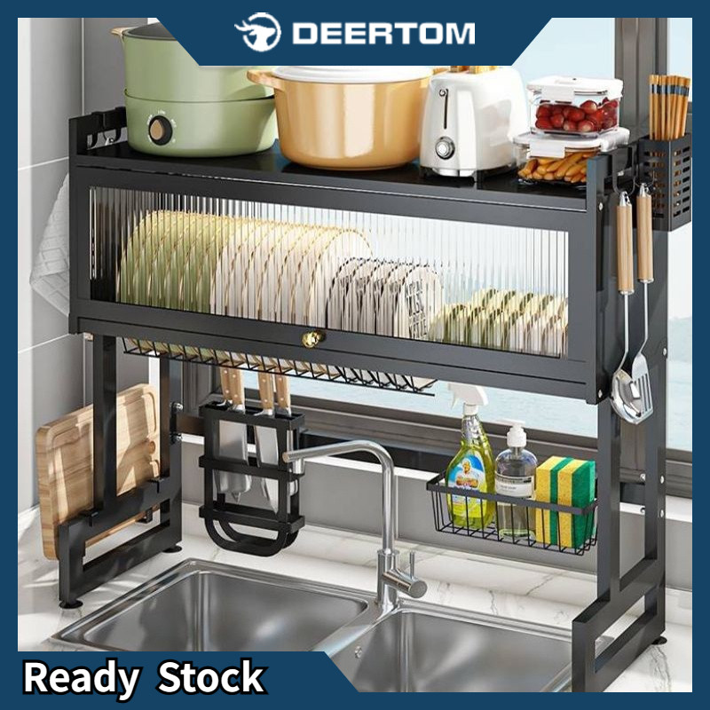 Jual XD34ER Stainless Steel Rak Cuci Piring Rak Piring Tertutup Kitchen ...