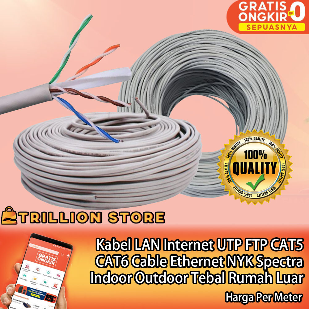 Jual Kabel LAN UTP FTP CAT5 CAT6 Internet Cable Per Meter Indoor Outdoor RJ45 NYK Spectra ...