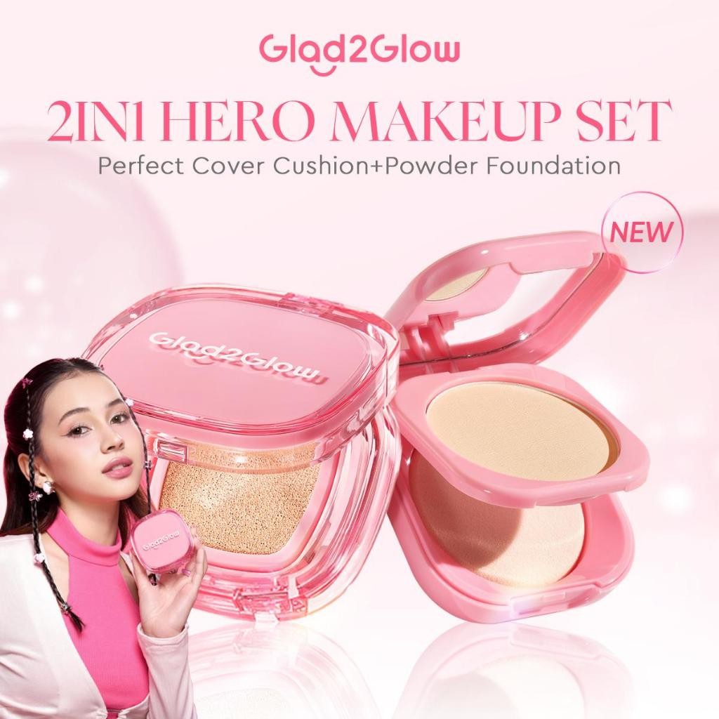 Jual 【100%ORI】Glad2Glow 2in1 Makeup Combo Set Perfect cover cushion+Perfect Powder Foundation ...