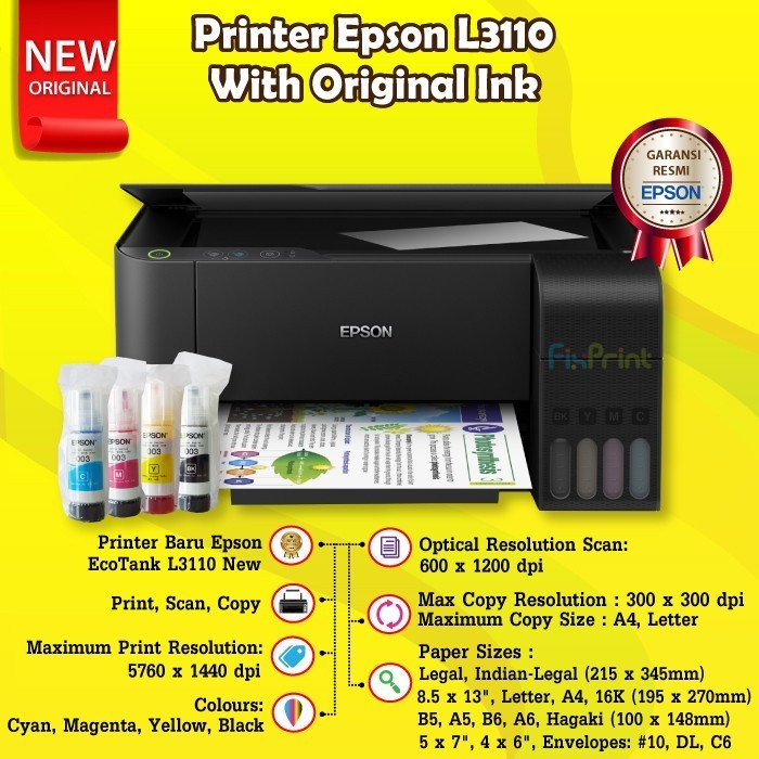 Jual Printer Epson L3110 ALL in One Print Scan Copy Garansi Multifungsi ...