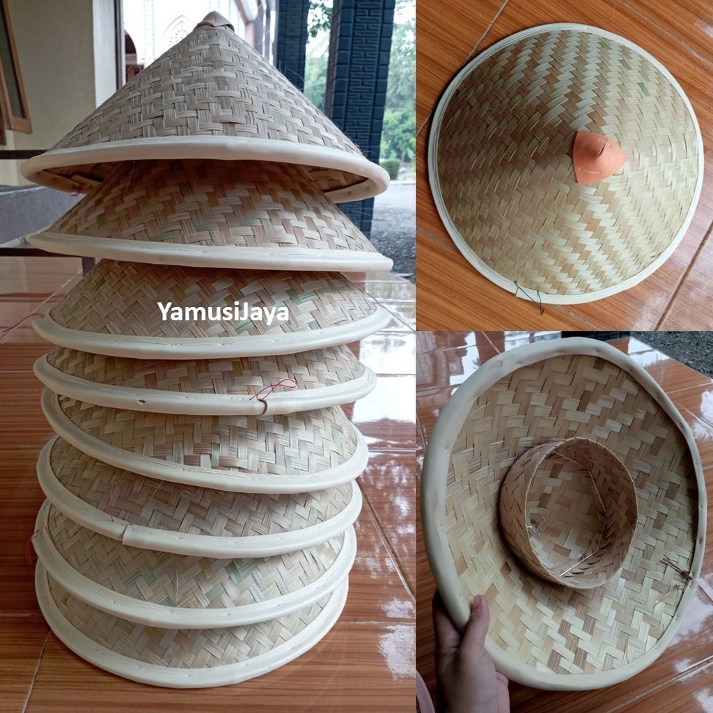 Jual Caping topi petani anyaman bambu polos plus KOPYAH ukuran 38 cm ...