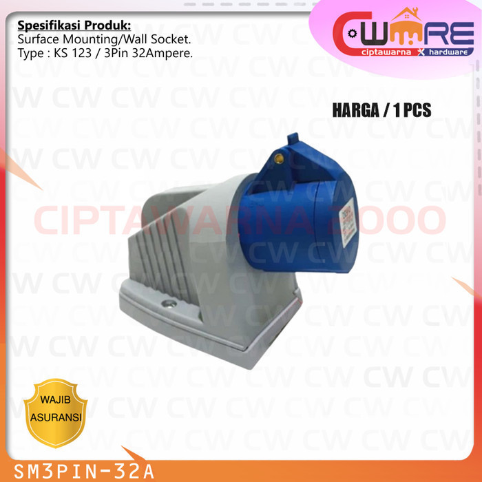 Jual Surface Mounting Wall Socket 3 Pin 32 Ampere OS 123 Colokan ...
