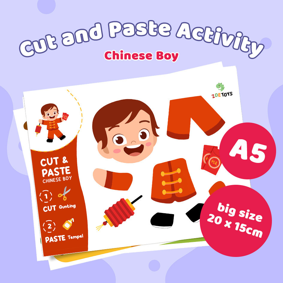 Jual Zoetoys Cut and Paste Activity 3 | Worksheet Anak PAUD TK Cut and ...