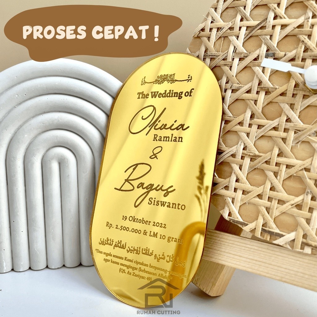 Jual Mahar Akrilik Mirror Gold Nama Mahar Wedding Oval Akrilik Mirror ...