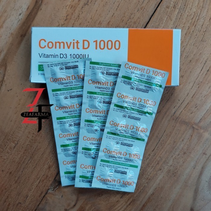 Jual original- Comvit D 1000 Vitamin D3 1000iu 1 strip isi 10 kaplet ...