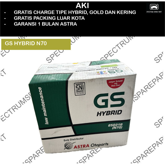 Jual AKI MOBIL GS HYBRID N70 65D31R 12V 70AH BASAH ORIGINAL ASTRA ...