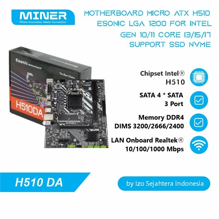 Jual Motherboard Esonic H510 Processor Intel Gen 10/11 LGA 1200 Core I3 ...