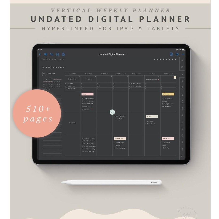 Jual Digital Journal & Planner - Undated Blackout Daily Planner for ...