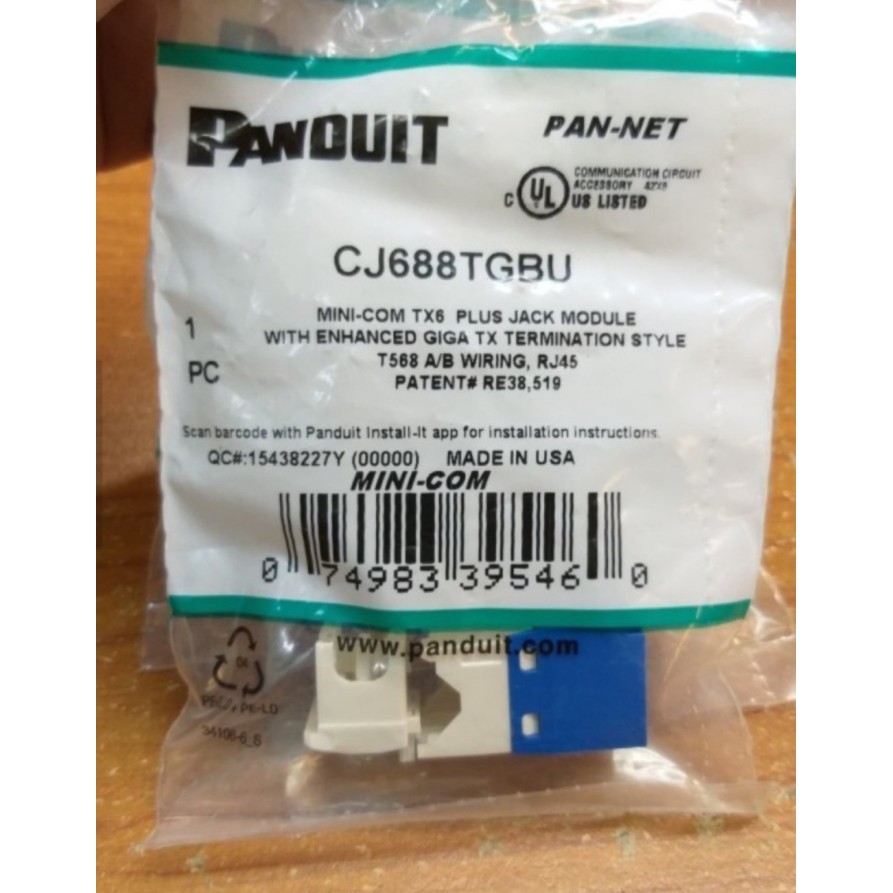 Jual modular panduit CAT 6 tipe CJ688TGBU modular data WARNA BIRU ...