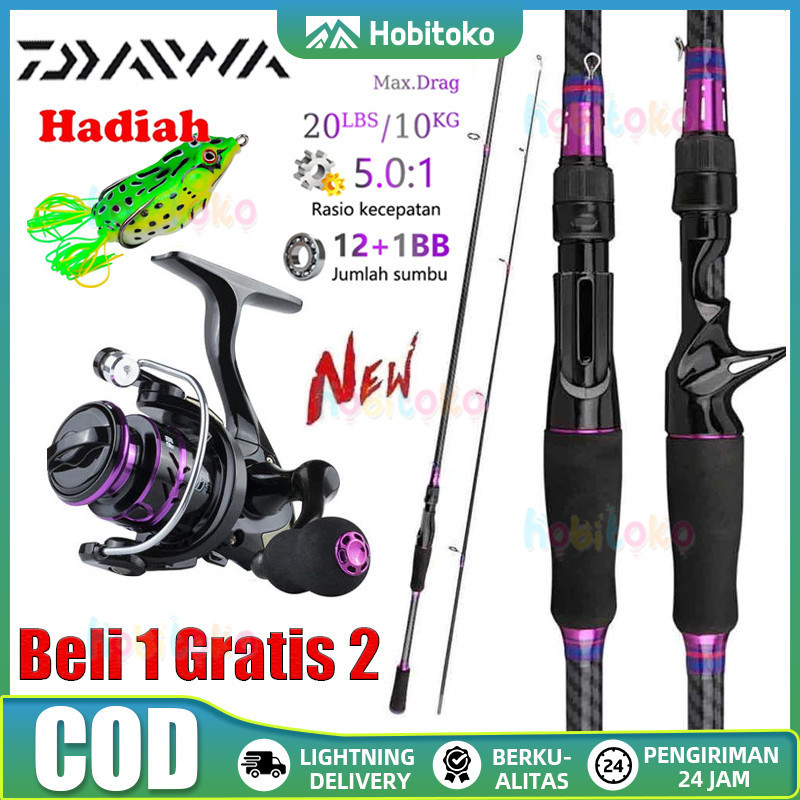Jual 【Beli 1 Gratis 2】Joran Pancing Set Dengan Bahan Serat Karbon 10kg drag 5.2:1 Kincir Logam ...