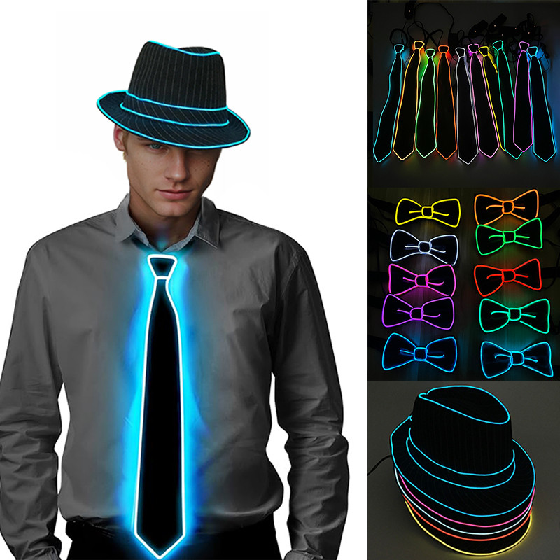 Jual light up Men's hat and tie Led luminous Funny hat glowing Top Hat ...