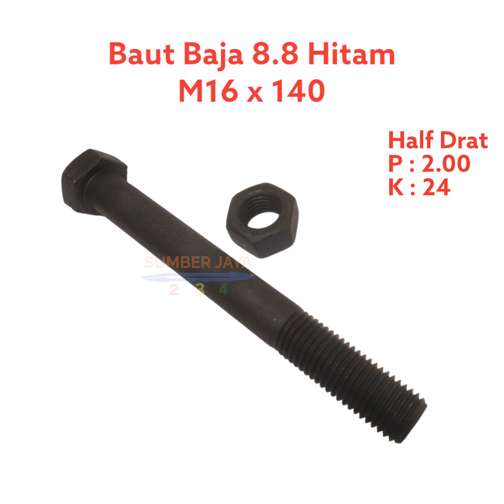 Jual M16X140 Baut Baja 8.8 Hitam / Baut Mur Baja 16 x 140 mm Drat ...