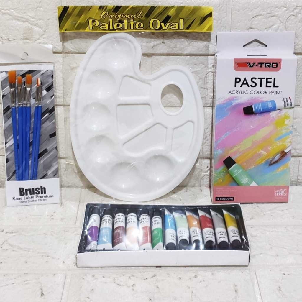 Jual Paket Lukis 3in1 KUAS PALET dan CAT Set | Shopee Indonesia