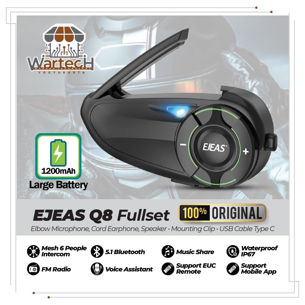 Jual Intercom EJEAS Q8 Bluetooth Headset Helm Connect Up To 6 Riders ...