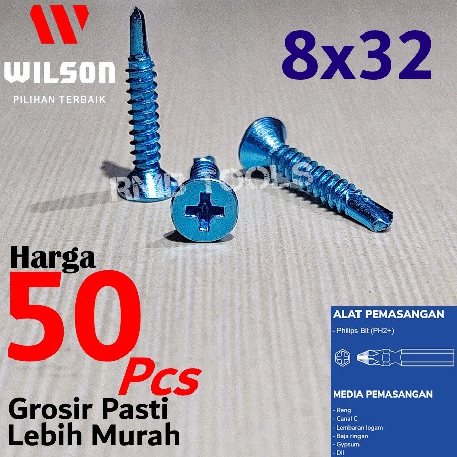 Jual (50PCS) BAUT SEKRUP SDS ROOFING FH 8 x 32 mm / BAUT SEKRUP ROOFING ...