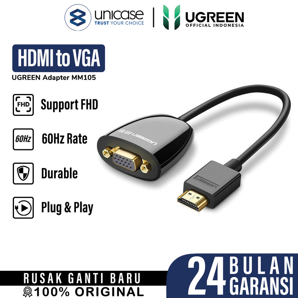 Jual Cable Adapter HDMI to VGA Converter Proyektor UGREEN Connector ...