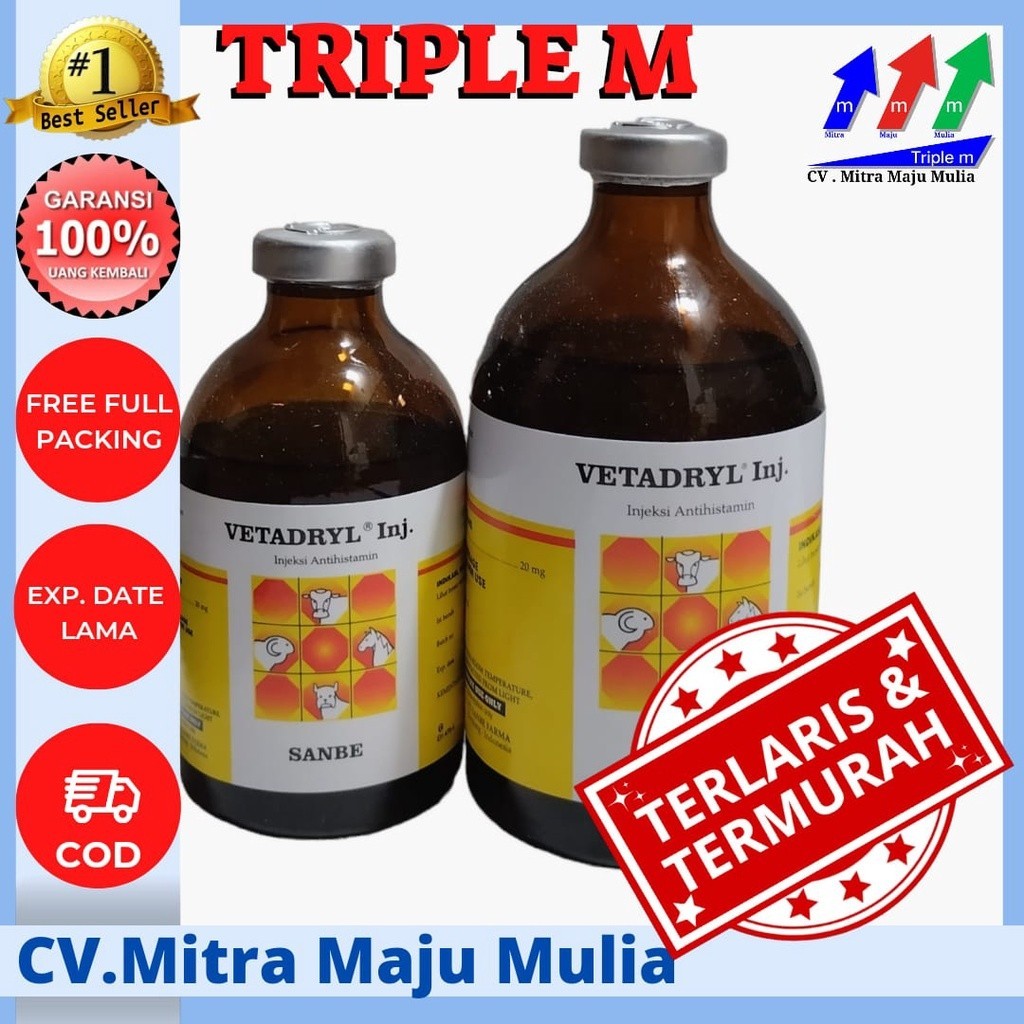 Jual Vetadryl Injeksi 50 ml dan 100 ml Antihistamin Hewan Sapi Kuda dll ...