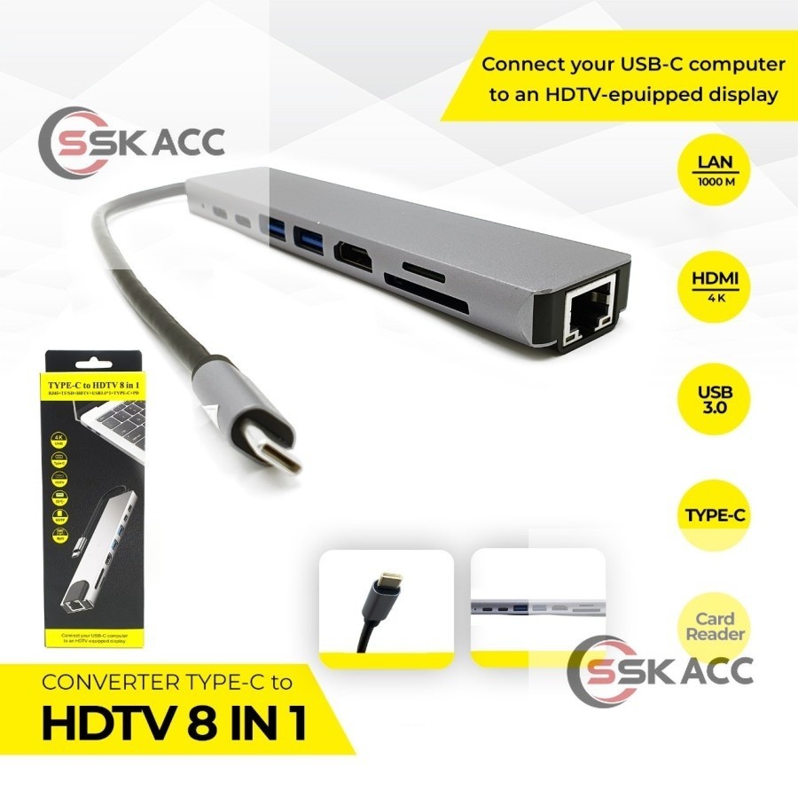 Jual Converter USB C Hub 8in1 / USB Hub TYPE C to HDMI USB Card Reader ...