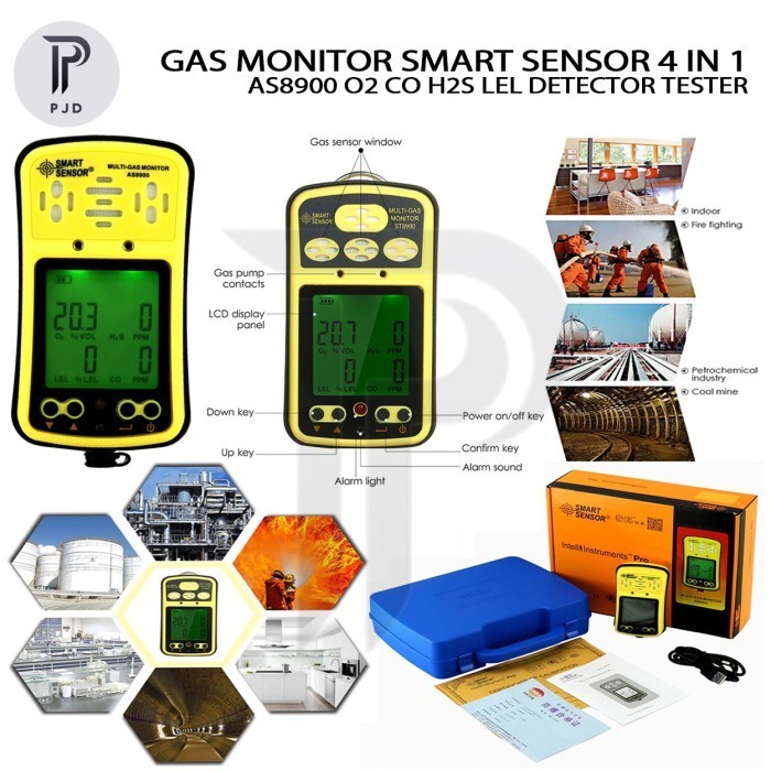 Jual Gas Monitor Smart Sensor 4 in 1 AS8900 O2 CO H2S LEL Detector ...