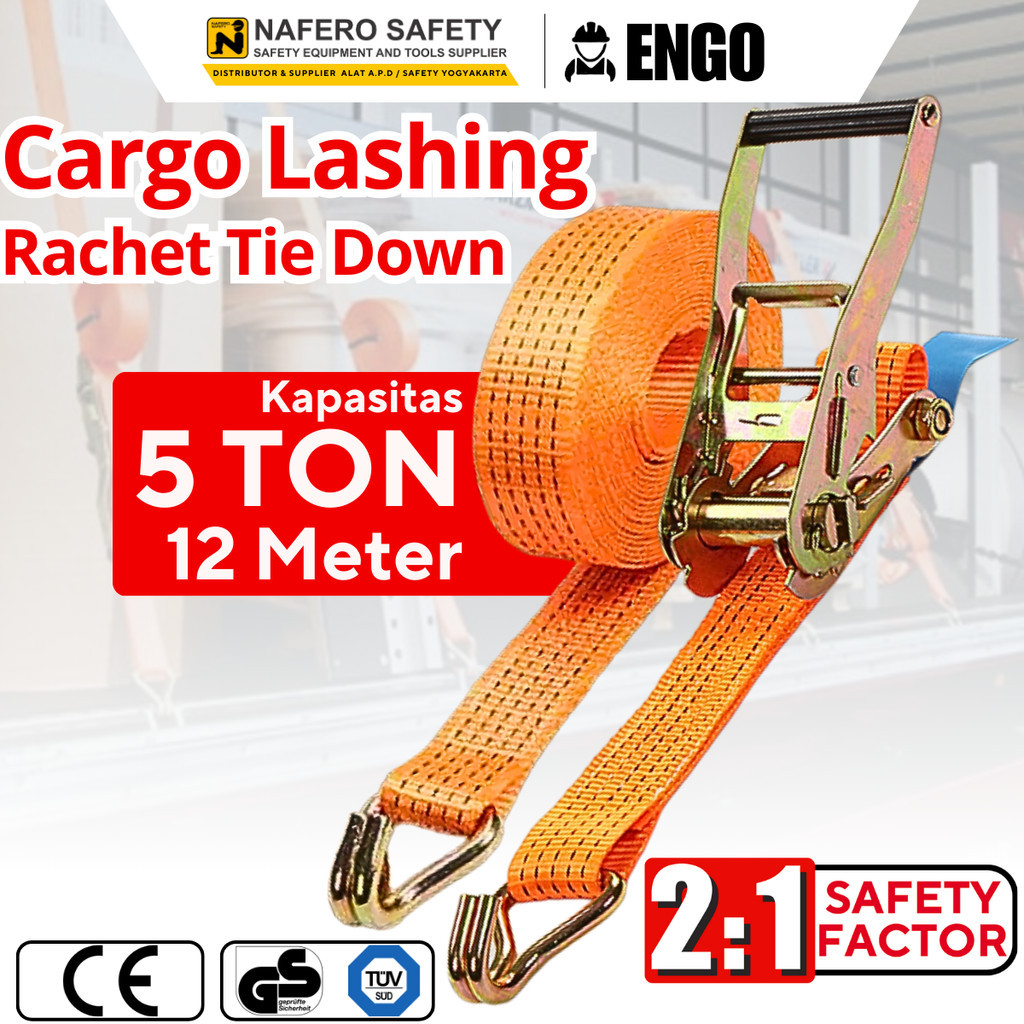 Jual Ratchet Tie Down Cargo Lashing Belt 5 TON x 12 Meter ENGO 2:1 ...
