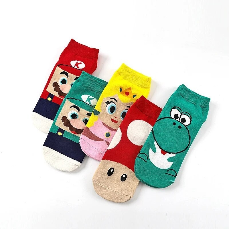 Jual Super Mario Bros Game Figures Cotton Socks Cartoon Luigi Yoshi ...