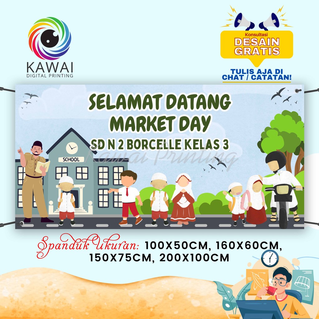 Jual Spanduk Banner MMT Selamat Datang Market Day Grey Rekuest 200x100 ...