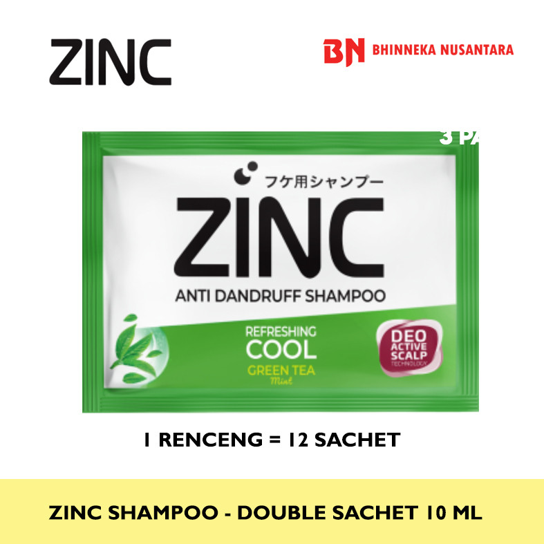 Jual ZINC Shampoo Refreshing Cool Green Tea / Black Shine Double Sachet ...