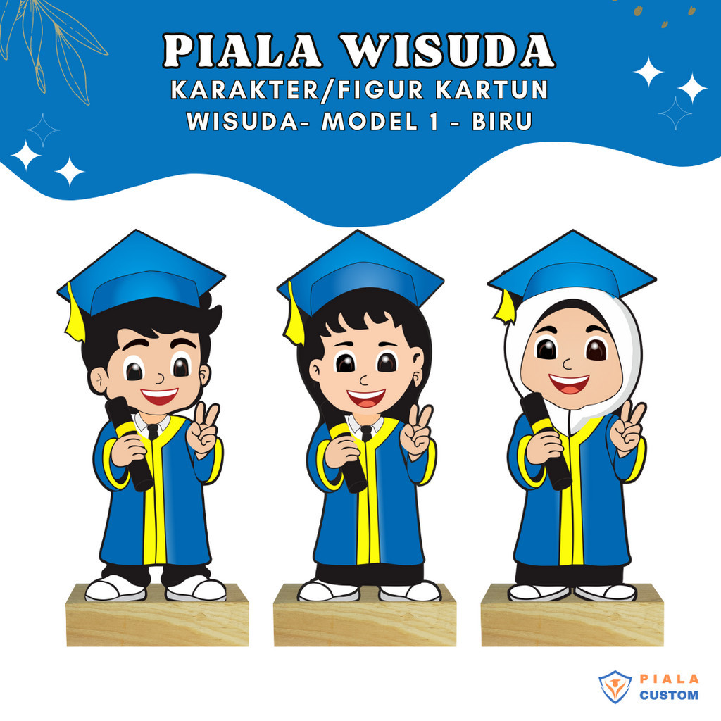 Jual Model 1 Biru Tatakan Kayu Plakat Piala Wisuda Akrilik Anak TK ...
