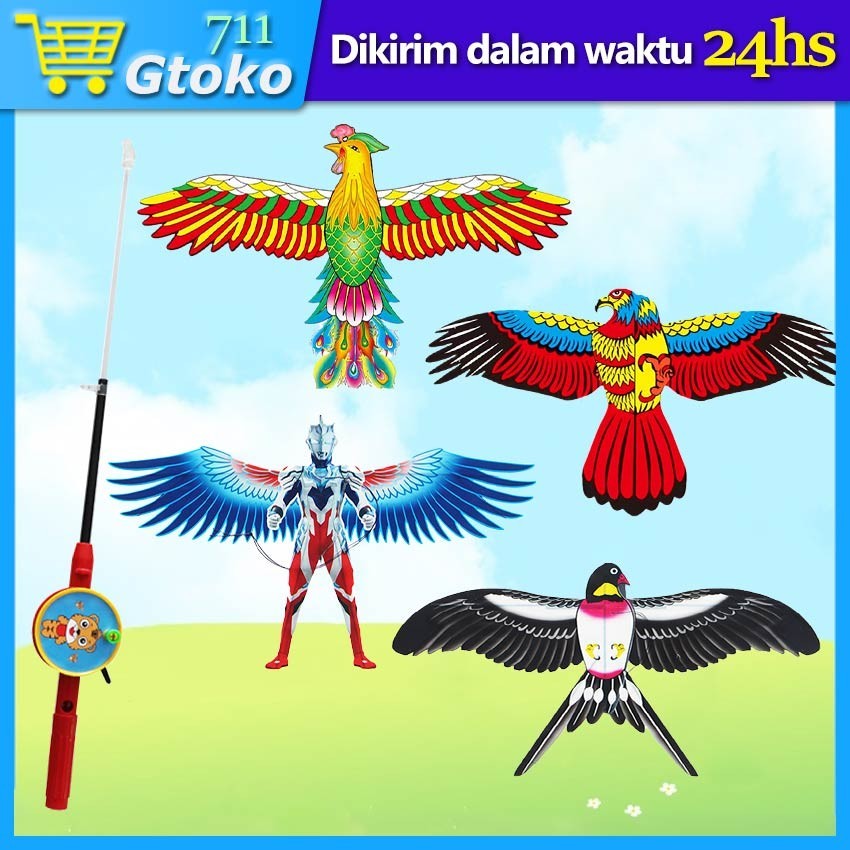 Jual Layangan Mini Mainan Anak Motif Elang Ultraman Dengan Joran ...