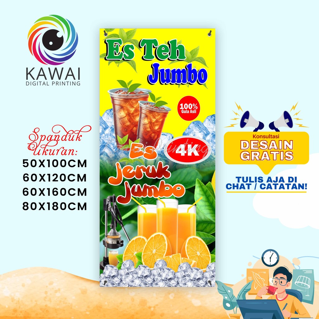 Jual SPANDUK / BANNER Es Teh Jumbo Dan Es Jeruk Kekinian Viral Request ...