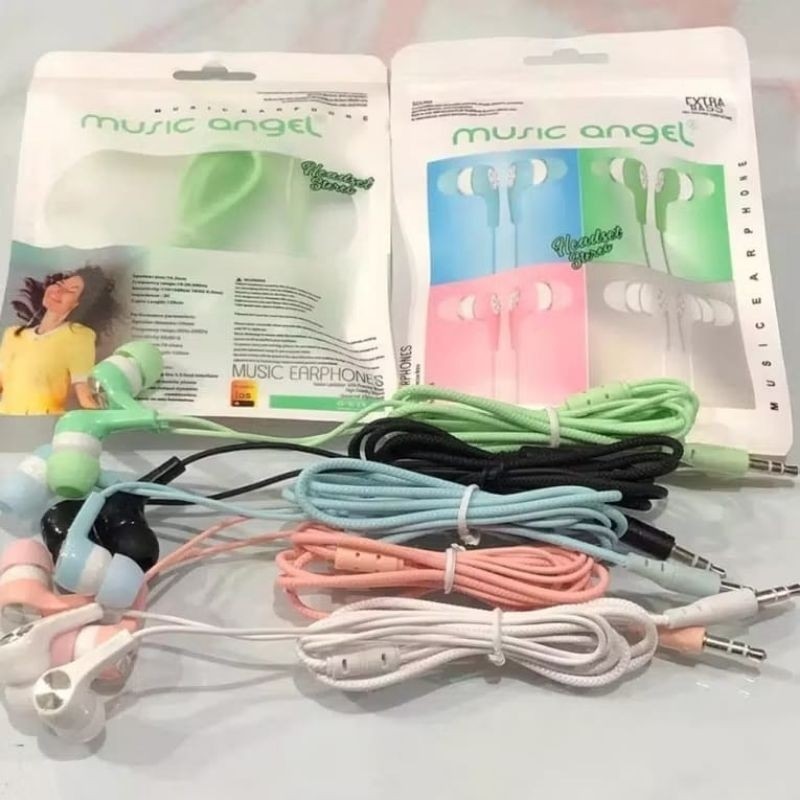 Jual New!!! HF HEADSET HANSFREE ANGEL MACARON WARNA-WARNI EARPHONE BASS ...