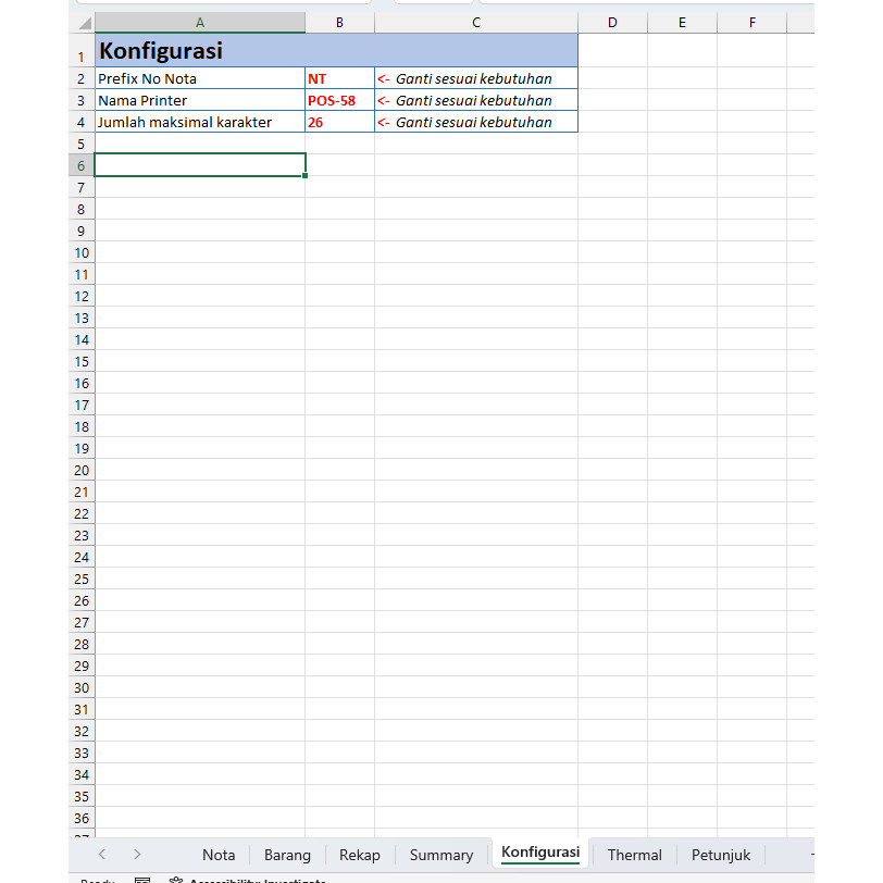 Jual Template Excel Nota Penjualan Semi Kasir Printer Thermal Auto ...