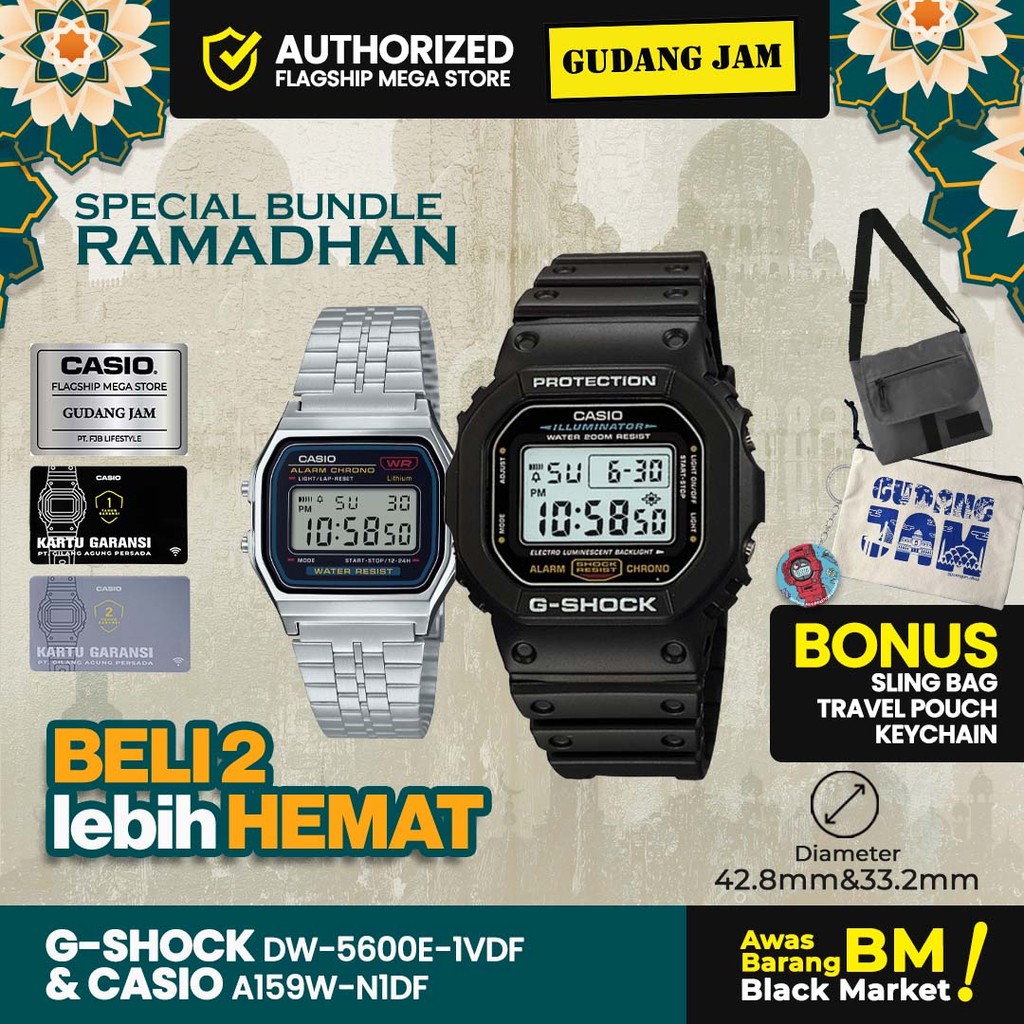 Jual G-Shock Casio Bundle | DW-5600E-1VDF | A159W-N1DF | Special Bundle Ramadan | Jam Tangan ...